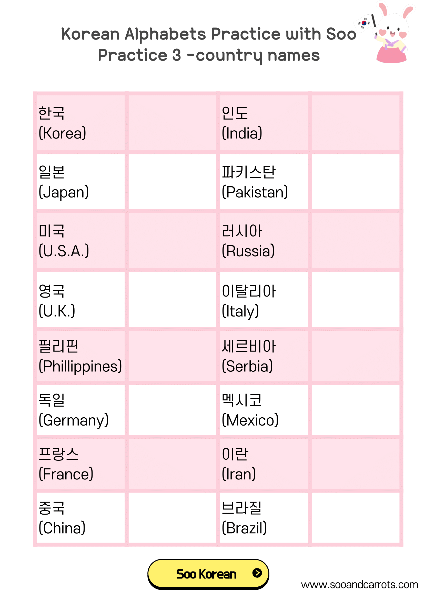 Korean Alphabet Practice - Soo and Carrots - Free PDF – SooandCarrots