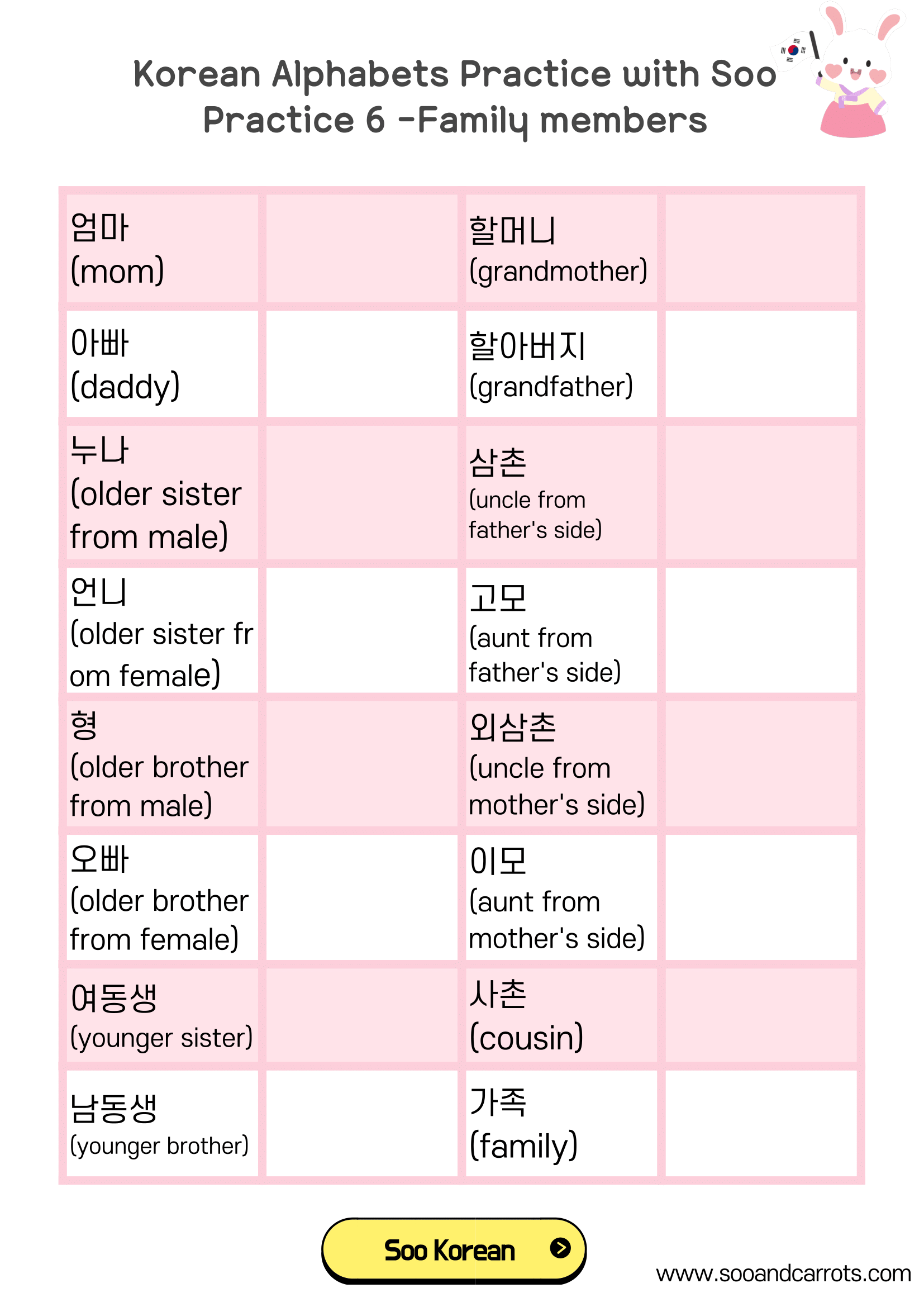 Korean Alphabet Practice - Soo and Carrots - Free PDF – SooandCarrots